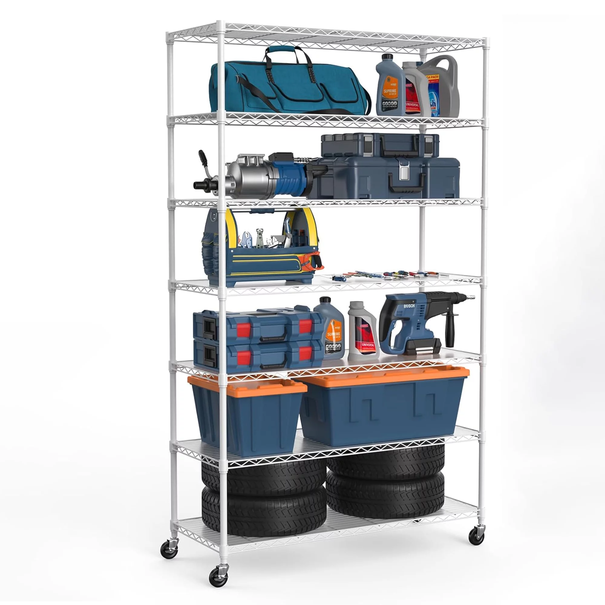 Ufurpie 7-Tier 2450lbs Large Metal Shelving Unit with Wheels,NSF Heavy ...