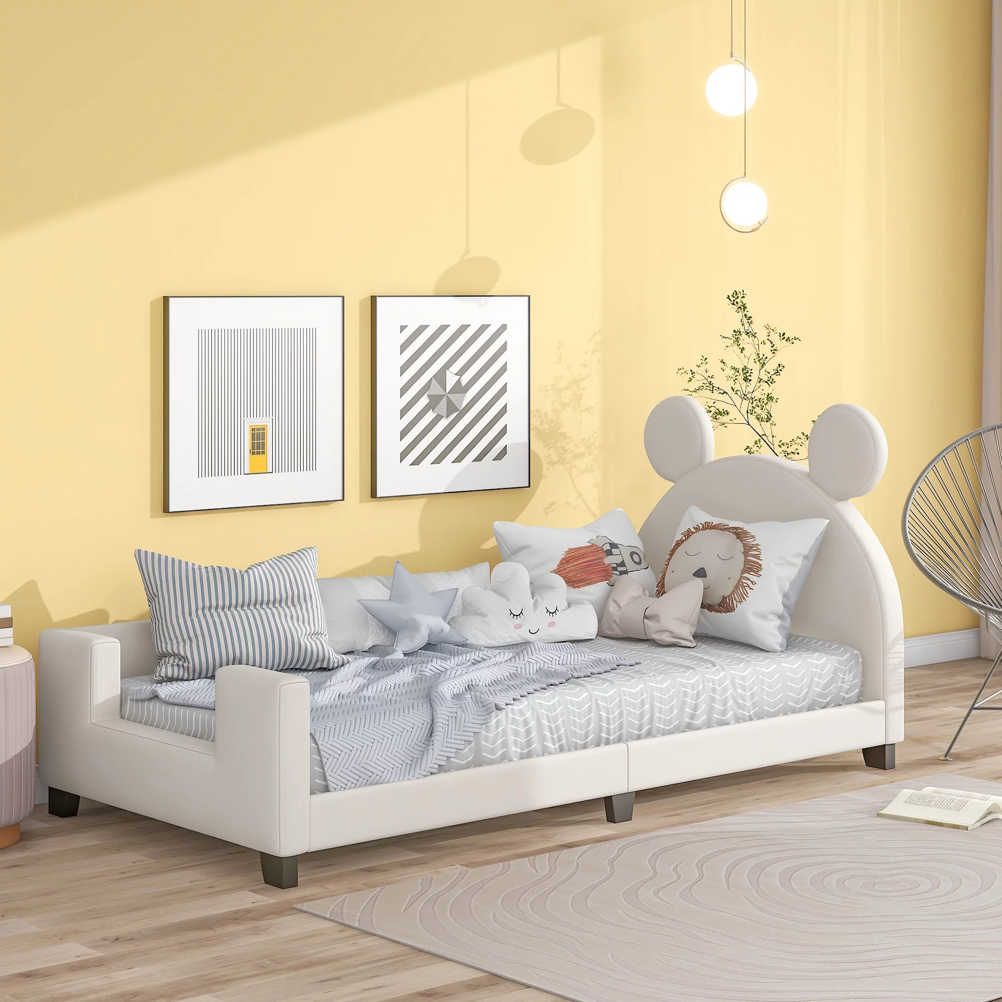 Euroco Mickey Mouse Shaped Twin Size Upholstery Daybed with Headboard ...